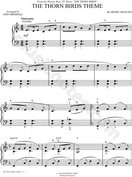 The Thorn Birds Theme From The Thorn Birds Sheet Music Easy Piano
