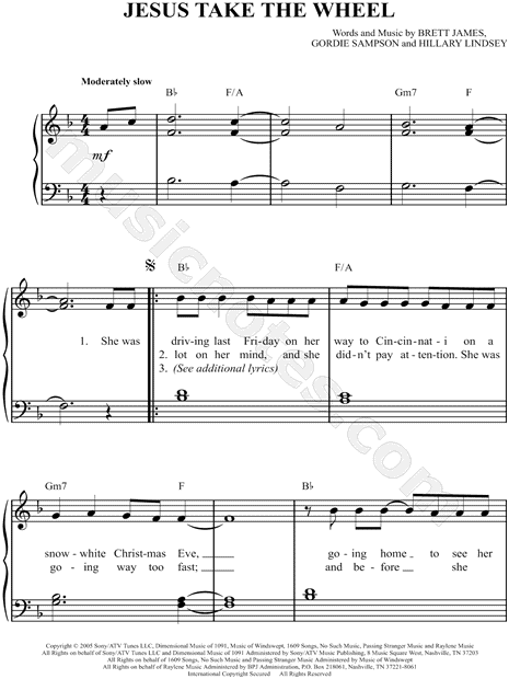 Carrie Underwood Jesus Take The Wheel Sheet Music Easy Piano In F
