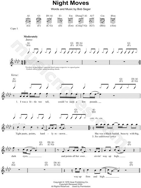 Bob Seger Night Moves Sheet Music Leadsheet In Ab Major Download And Print Sku Mn0109133