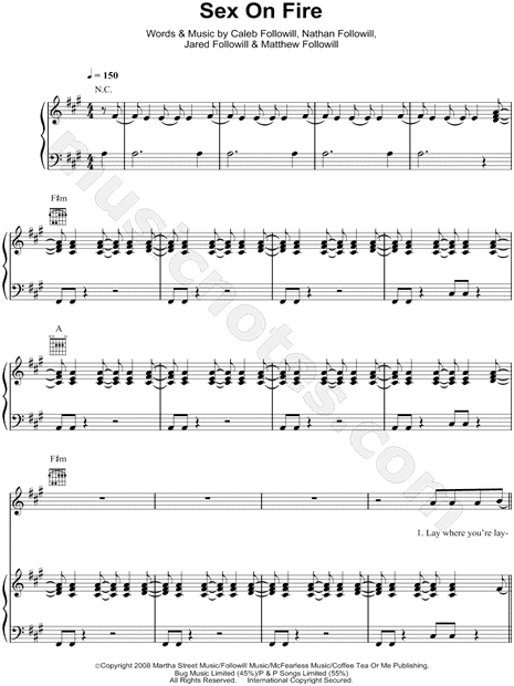 Kings Of Leon Sex On Fire Sheet Music In A Major Transposable