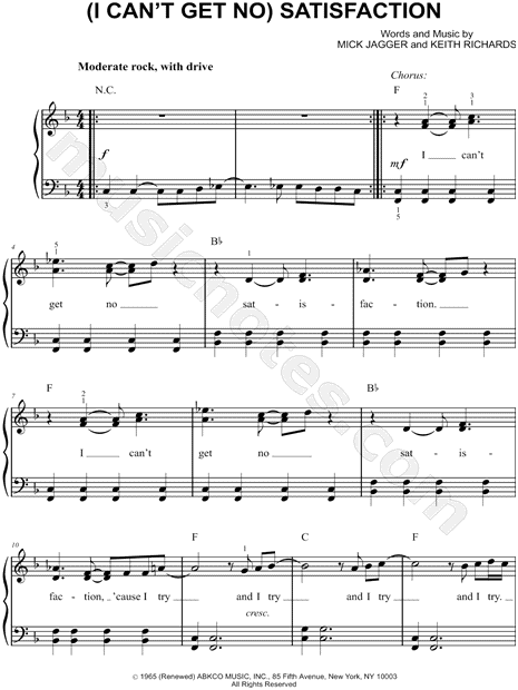 The Rolling Stones I Cant Get No Satisfaction Sheet Music Easy