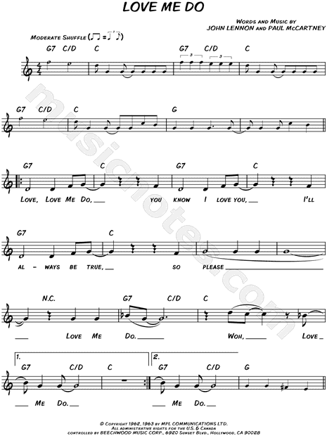The Beatles "Love Me Do" Sheet Music (Leadsheet) in C Major ...