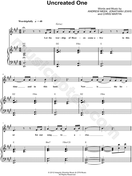 Chris Tomlin "Uncreated One" Sheet Music in A Major (transposable ...