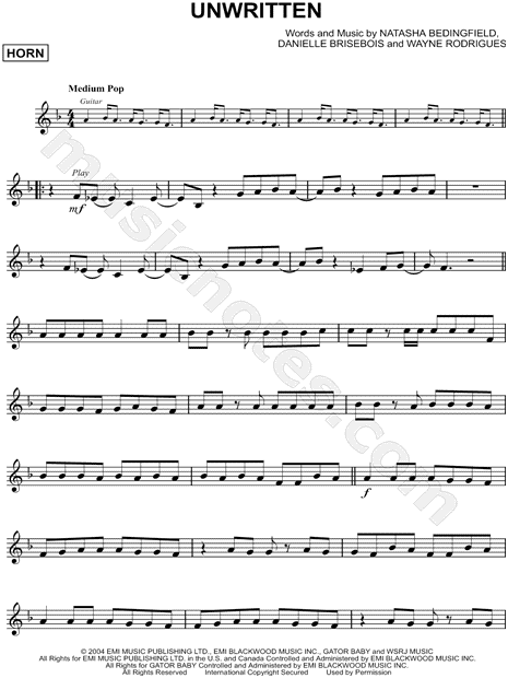 Natasha Bedingfield "Unwritten" Sheet Music in F Major - Download ...
