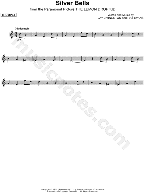 Jay Livingston "Silver Bells" Sheet Music (Trumpet Solo) in C Major ...