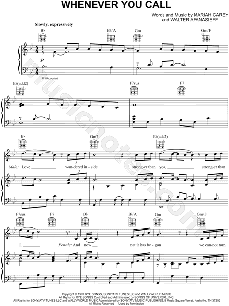 Mariah Carey "Whenever You Call" Sheet Music in Bb Major (transposable ...