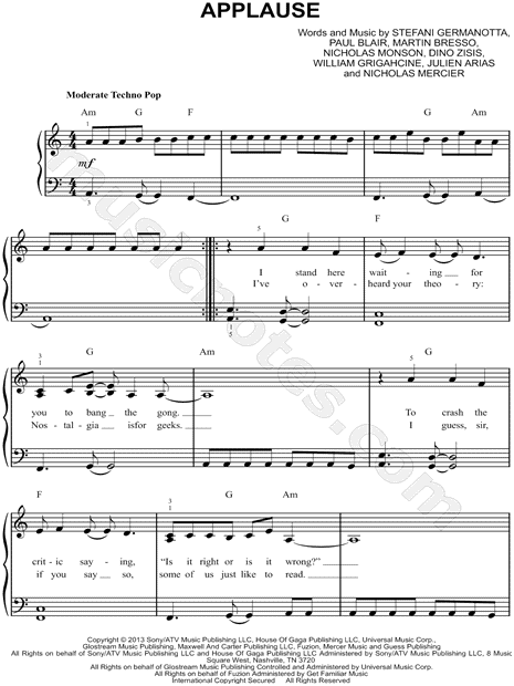 Lady Gaga "Applause" Sheet Music (Easy Piano) in A Minor - Download ...