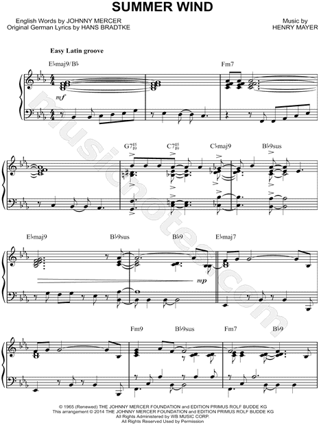 Johnny Mercer "Summer Wind" Sheet Music (Piano Solo) in Eb Major ...