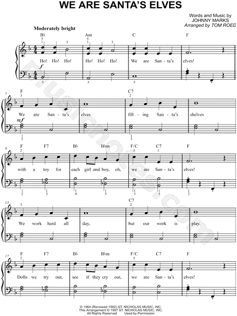 "We Are Santa's Elves" from 'Rudolph the Red-Nosed Reindeer' Sheet ...