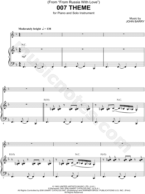 "007 Theme - Piano Accompaniment" from 'James Bond 007: From Russia ...