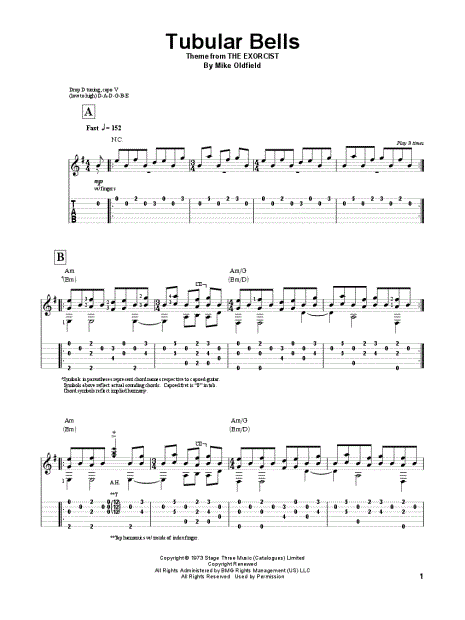 Mike Oldfield "Tubular Bells (Theme from The Exorcist)" Guitar Tab in E ...