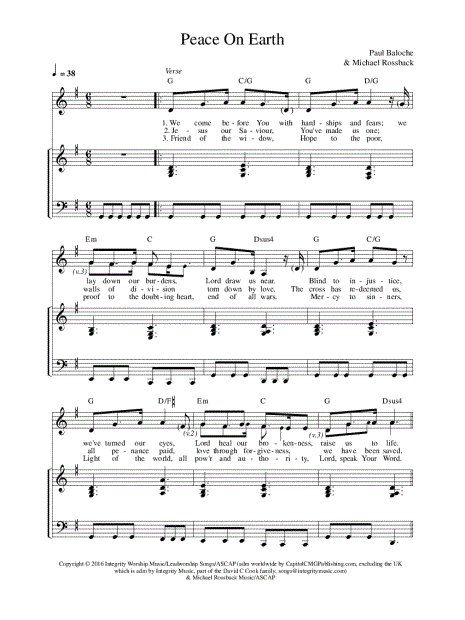 Paul Baloche "Peace on Earth" Sheet Music in G Major - Download & Print ...