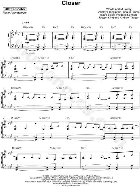LittleTranscriber "Closer" Sheet Music (Piano Solo) in Ab Major ...
