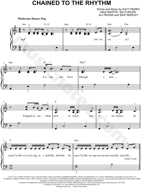Katy Perry feat. Skip Marley "Chained to the Rhythm" Sheet Music in A ...