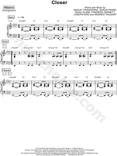 HDpiano "Closer" Sheet Music (Piano Solo) in Ab Major - Download ...
