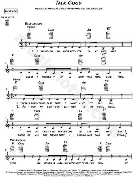 Grace VanderWaal "Talk Good" Sheet Music (Leadsheet) in A Minor ...