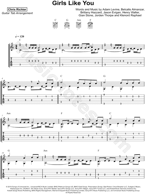 Chris Richter "Girls Like You" Guitar Tab in C Major - Download & Print ...