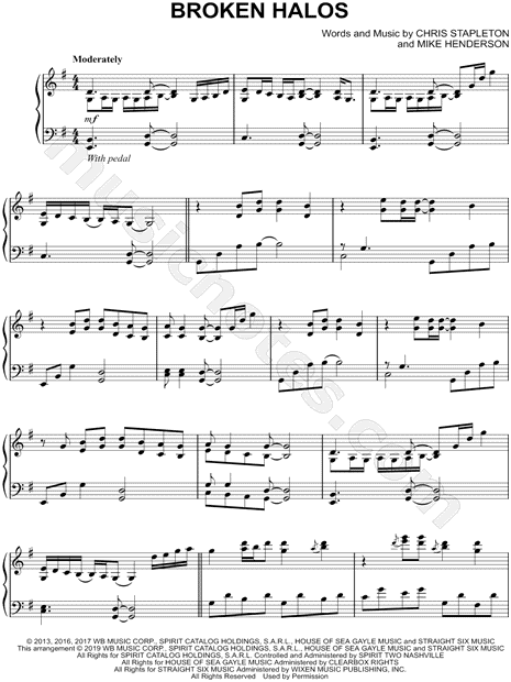 Chris Stapleton "Broken Halos" Sheet Music (Piano Solo) in G Major - Download & Print - SKU ...