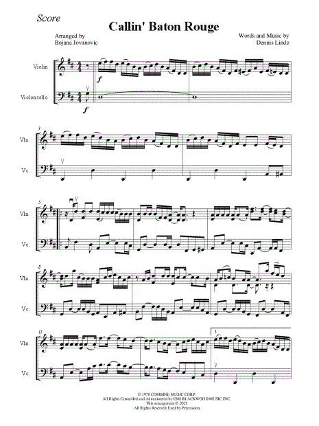 Bojana Jovanovic Callin Baton Rouge Violin And Cello Sheet Music In