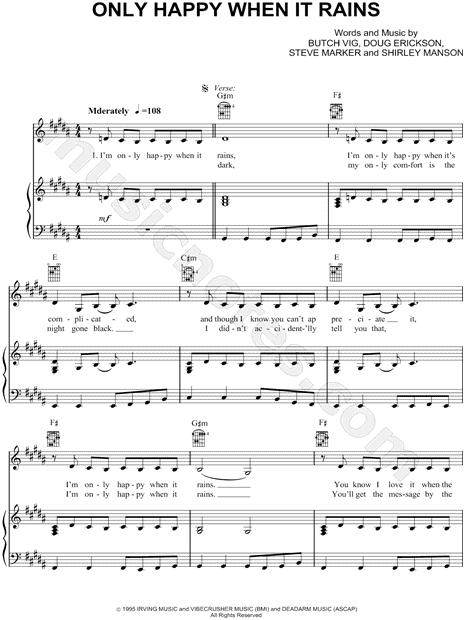 Garbage Only Happy When It Rains Sheet Music In B Major Download