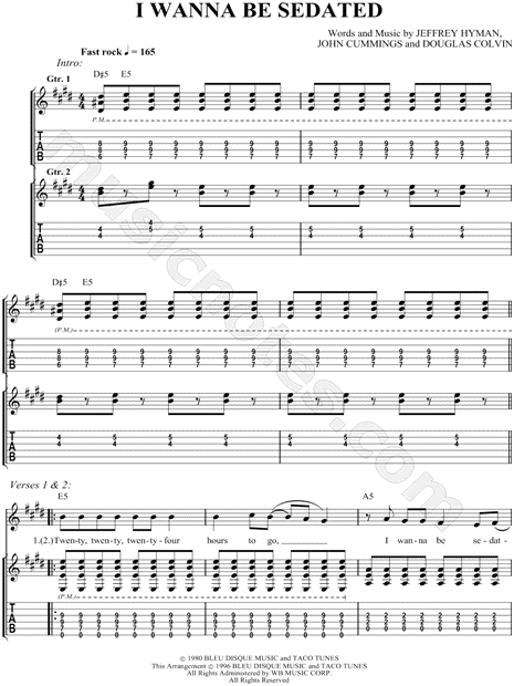 The Ramones I Wanna Be Sedated Guitar Tab In E Major Download