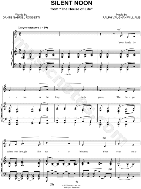 "Silent Noon" from 'The House of Life' Sheet Music in C Major ...
