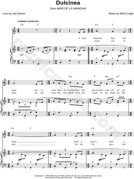 "Dulcinea" from 'Man of La Mancha' Sheet Music in C Major (transposable ...