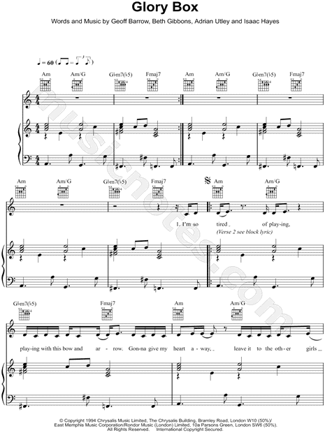 Portishead "Glory Box" Sheet Music in A Minor (transposable) - Download ...