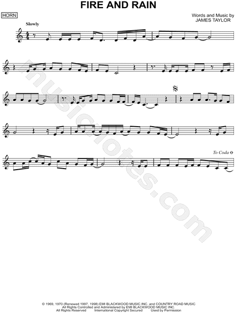 James Taylor Fire And Rain Sheet Music In C Major Download And Print