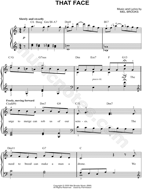 Mel Brooks That Face Sheet Music Easy Piano In C Major Download