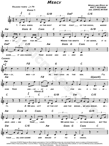 Matt Redman Mercy Sheet Music Leadsheet In C Major Transposable