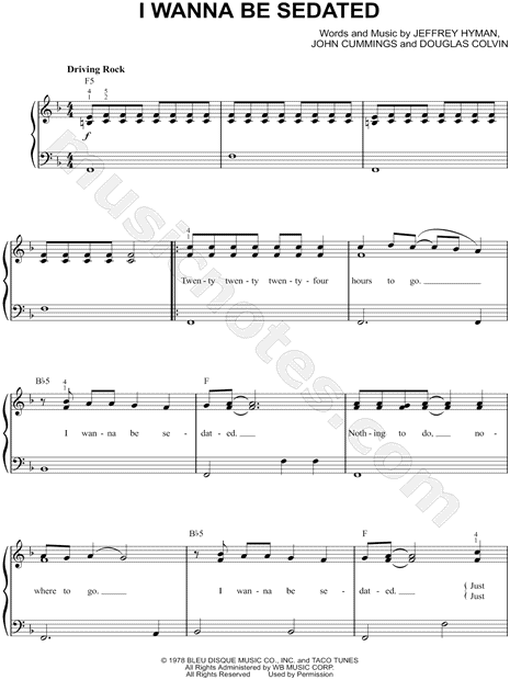 The Ramones I Wanna Be Sedated Sheet Music Easy Piano In F Major