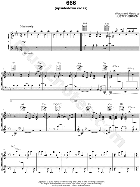 Bon Iver "666" Sheet Music in Eb Major (transposable) - Download ...