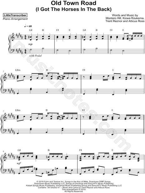 Piano Sheet Music Old Town Road Piano Sheet Music Old Town Road
