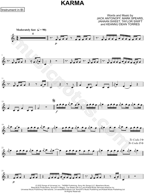 Clarinet Sheet Music For Taylor Swift