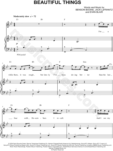 Benson Boone Beautiful Things Sheet Music In Bb Major Download