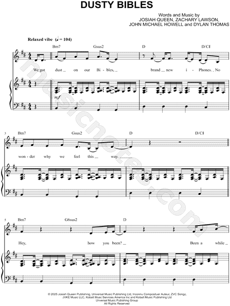 Josiah Queen "Dusty Bibles" Sheet Music in D Major (transposable ...