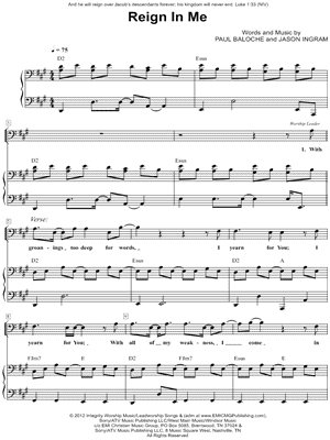 Reign In Me Sheet Music Sheet Music to download and print
