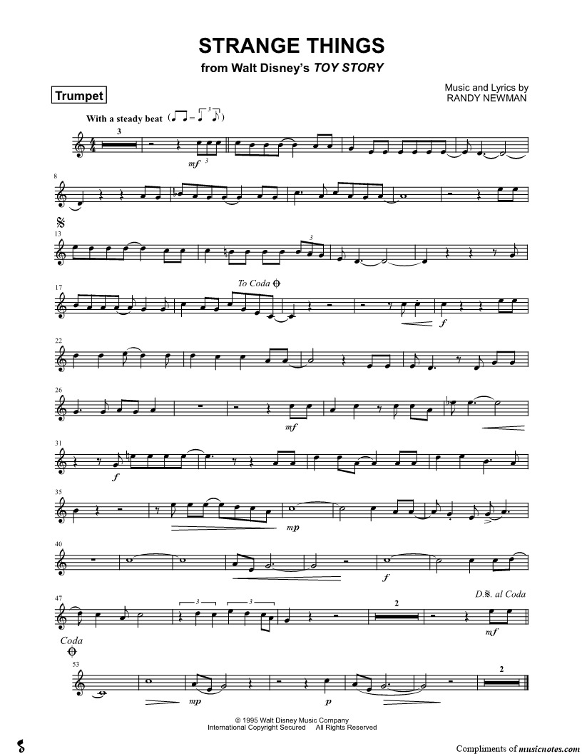 "Strange Things - Trumpet" from 'Toy Story' Sheet Music (Trumpet Solo ...