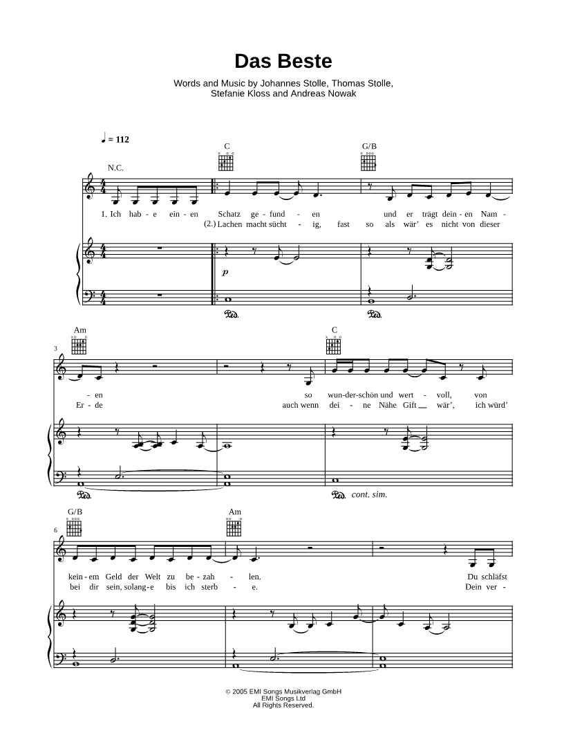 Silbermond "Das Beste" Sheet Music in C Major (transposable) - Download ...