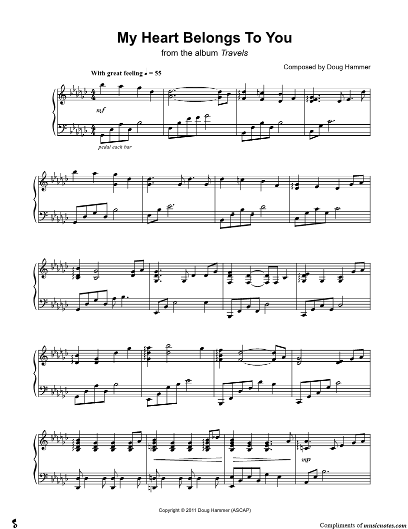 Doug Hammer "My Heart Belongs To You" Sheet Music (Piano Solo) in Gb ...