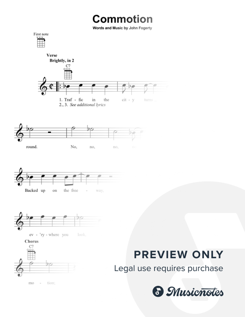 Creedence Clearwater Revival "Commotion" Sheet Music (Leadsheet) in C ...