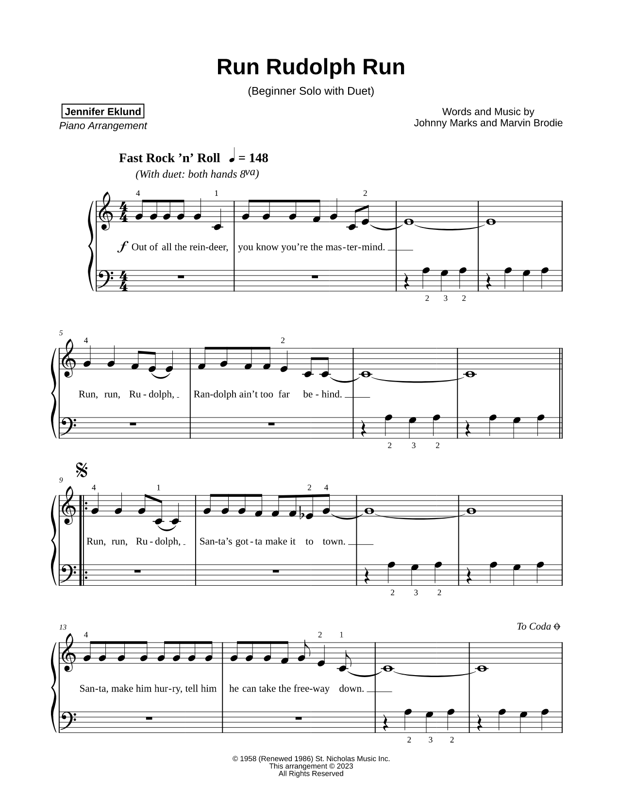 Jennifer Eklund "Run Rudolph Run [beginner solo with duet]" Sheet Music ...