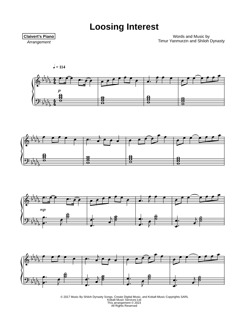 Claivert's Piano "Loosing Interest" Sheet Music (Piano Solo) in Bb ...