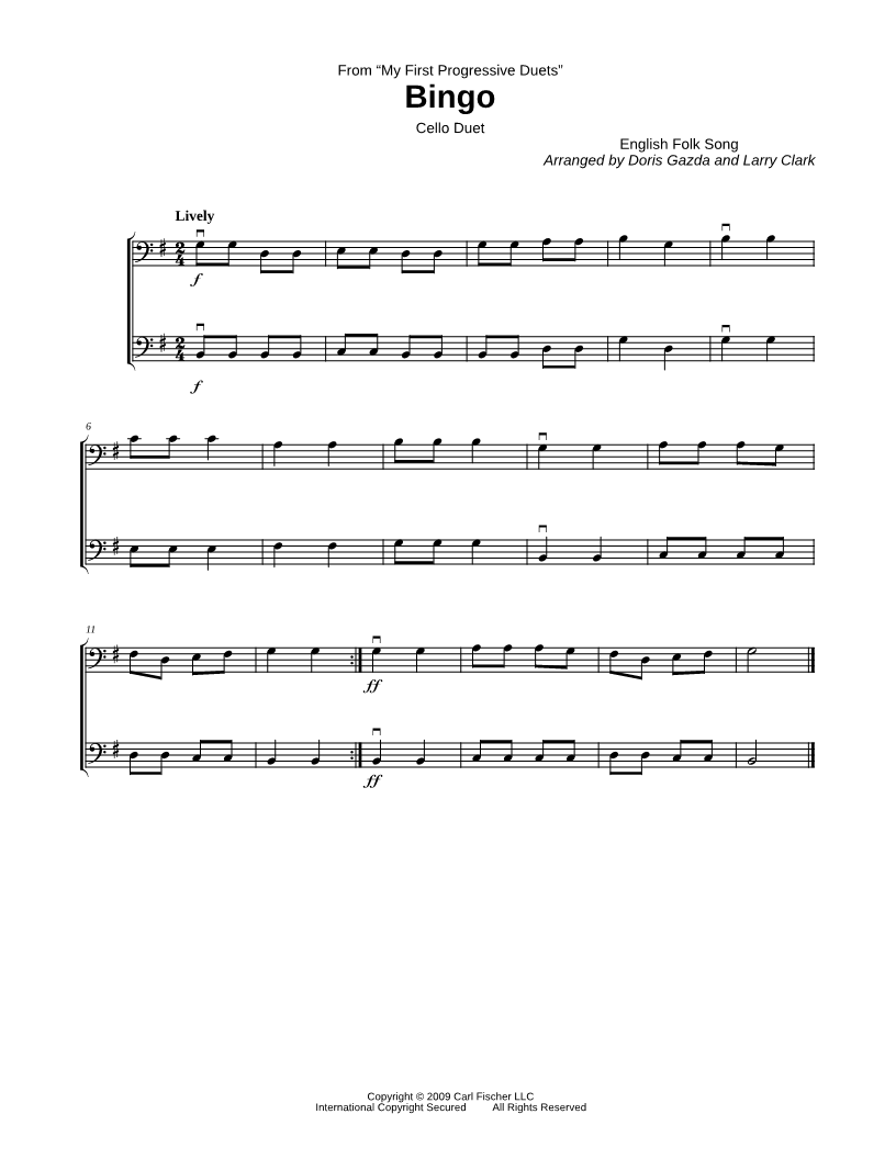 Traditional "Bingo - Cello Duet" Sheet Music in G Major - Download ...