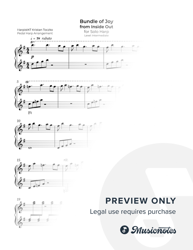 Harpistkt Kristan Toczko "Bundle of Joy [intermediate]" Sheet Music in ...