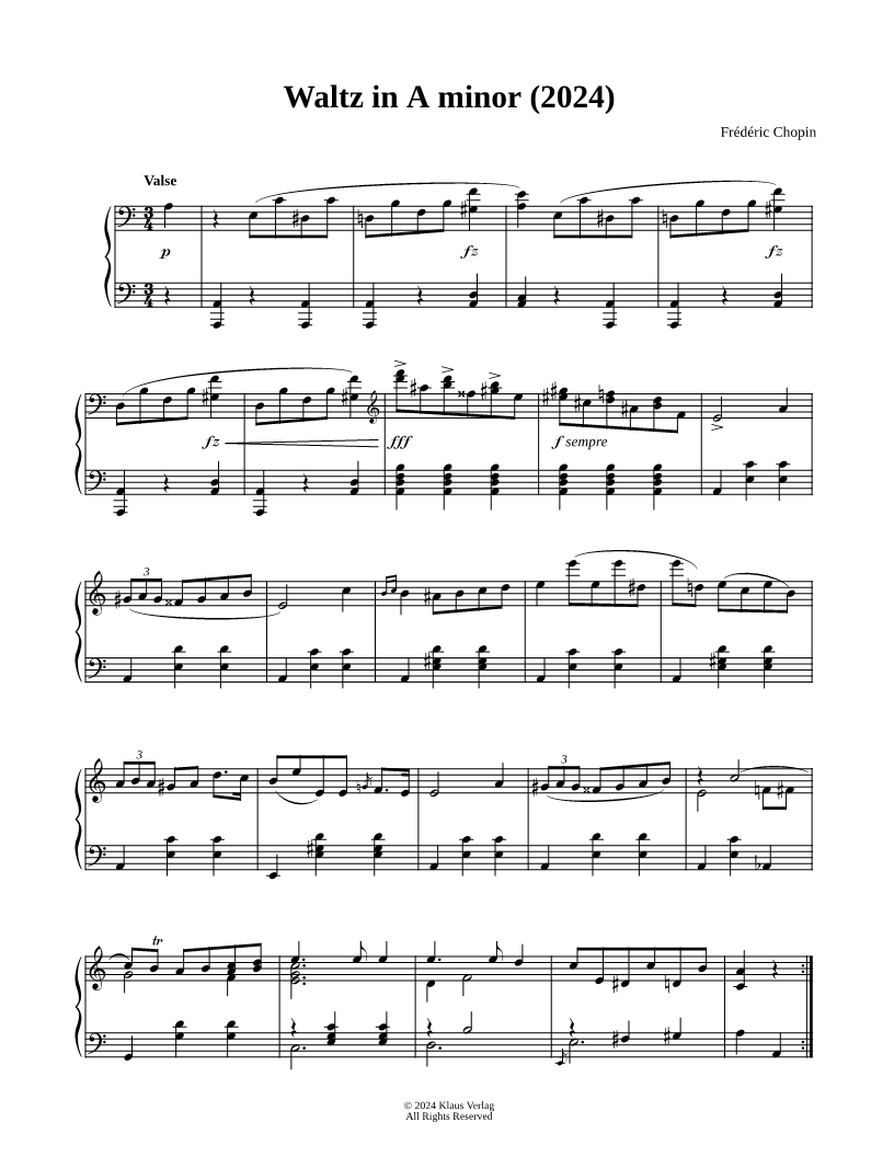 Signature Score "Waltz in A Minor (2024) - Frederic Chopin" Sheet Music ...